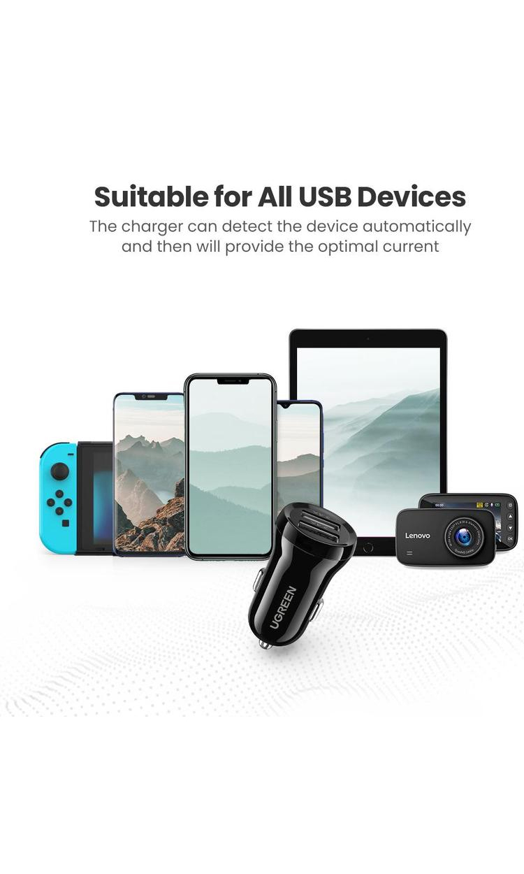 EasypayKw | شاحن سيارة صغير 5V4.8A (أسود) ، ماركة يوجرين