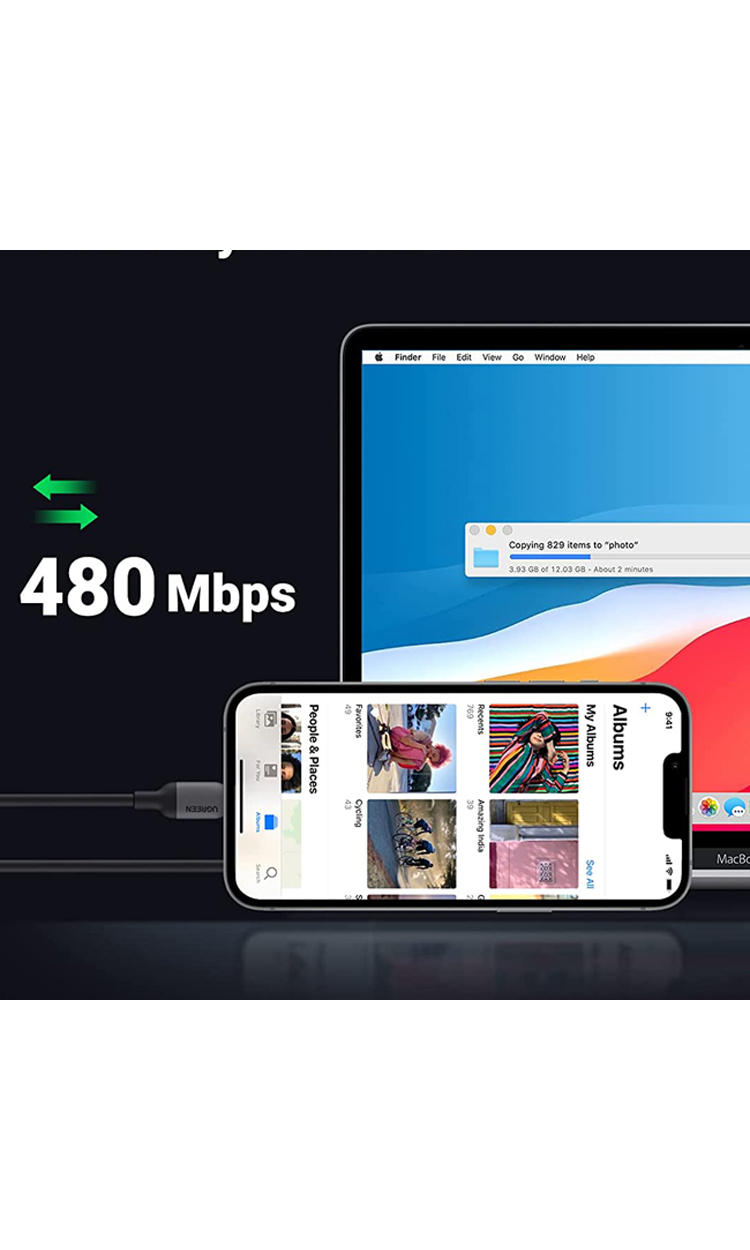 EasypayKw | كابل يو اس بي سي إلى لايتينج سيليكون 1 متر (أسود) ، ماركة يوجرين