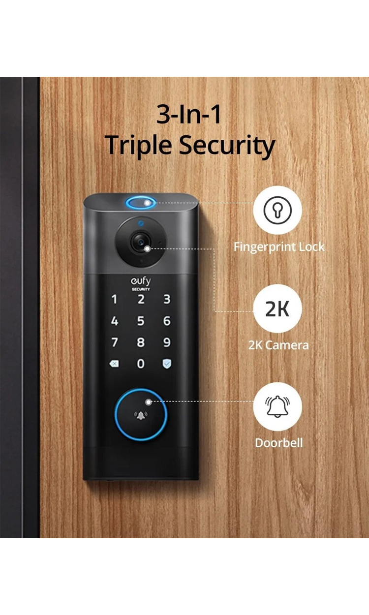 EasypayKw | قفل ذكي سيكيوريتي فيديو 3 في 1 - أسود ، ماركة يوفي