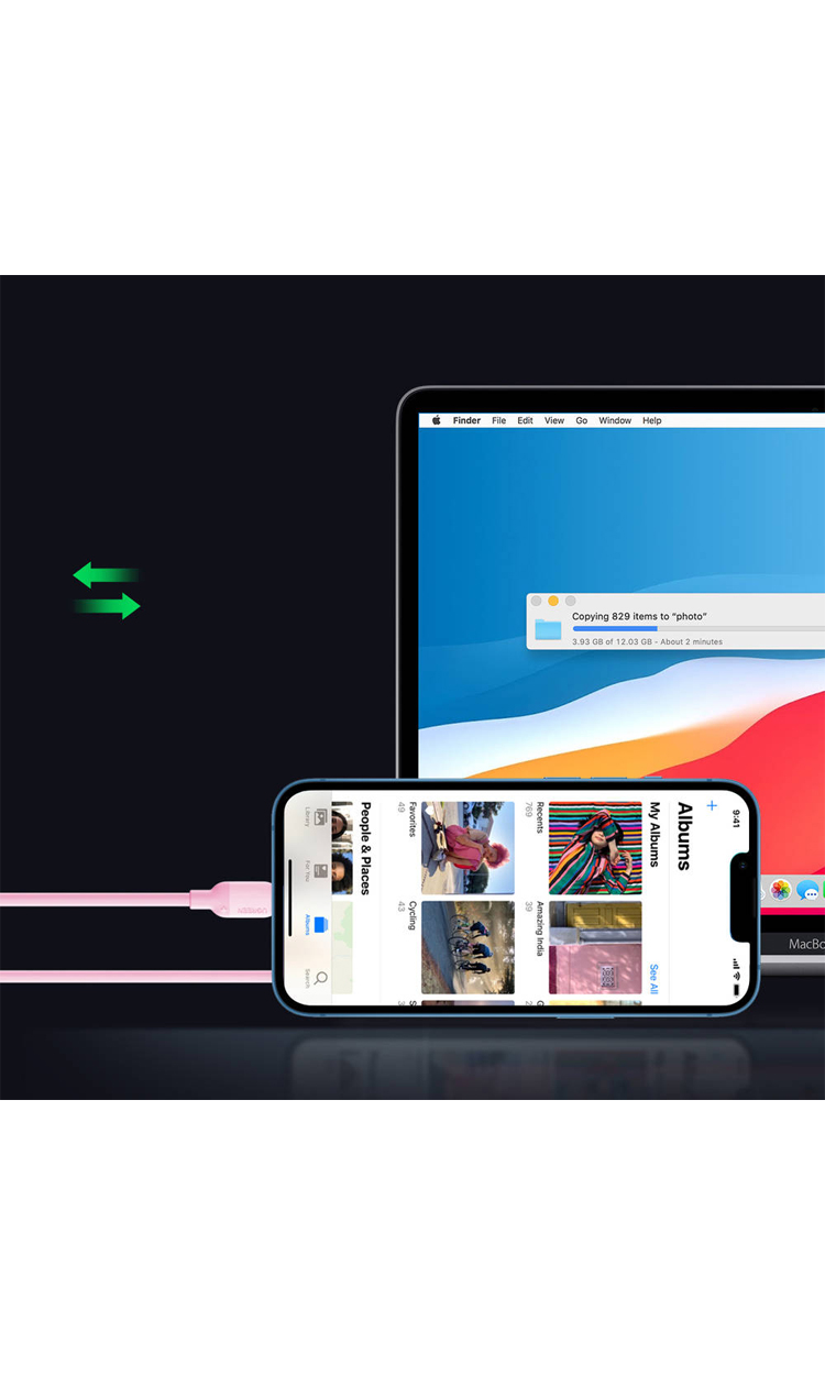EasypayKw | كابل بيانات ام اف اي تايب سي - لايتينج وردي - 1 متر ، ماركة يوجرين