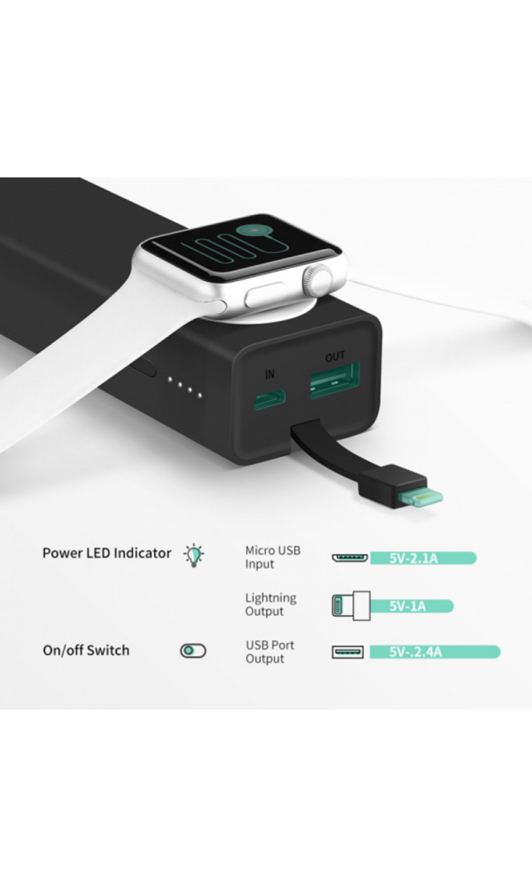EasypayKw | يوجرين باور بانك بسعة 10.050 مللي أمبير مع شاحن مغناطيسي لساعة أبل باللون الأسود