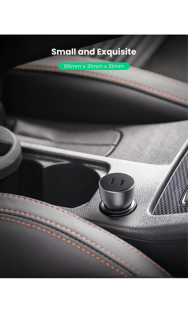 EasypayKw | شاحن سيارة يو اس بي سي من الألومنيوم بقوة 40 وات وشحن سريع مزدوج ، ماركة يوجرين