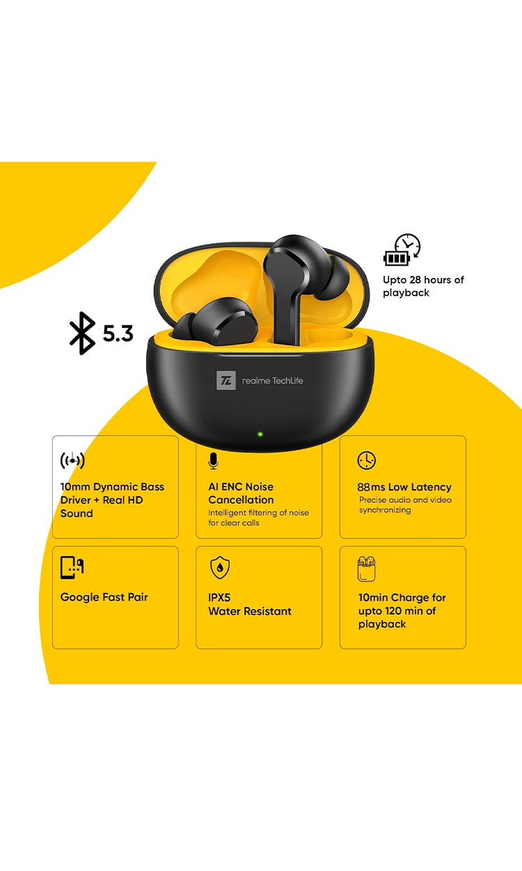 EasypayKw | ريلمي - سماعات أذن لاسلكية T100 - أسود