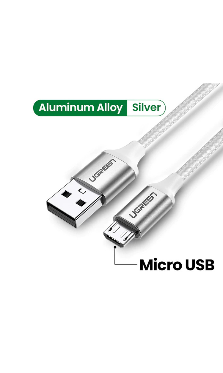 EasypayKw | كابل يو اس بي ايه الي ميكرو من الالمونيوم مضفر ا متر أبيض ، ماركة يوجرين