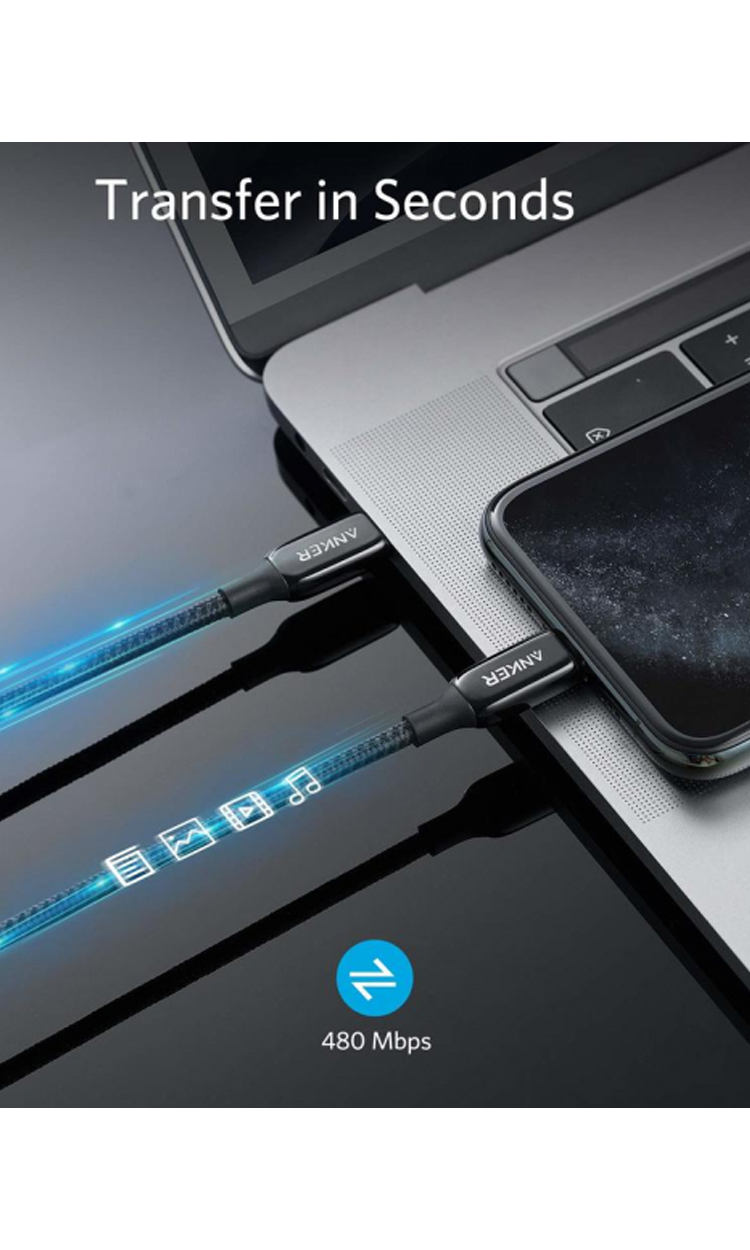 EasypayKw | واير ايفون – تايب سي باور لاين من انكر3ft- اسود