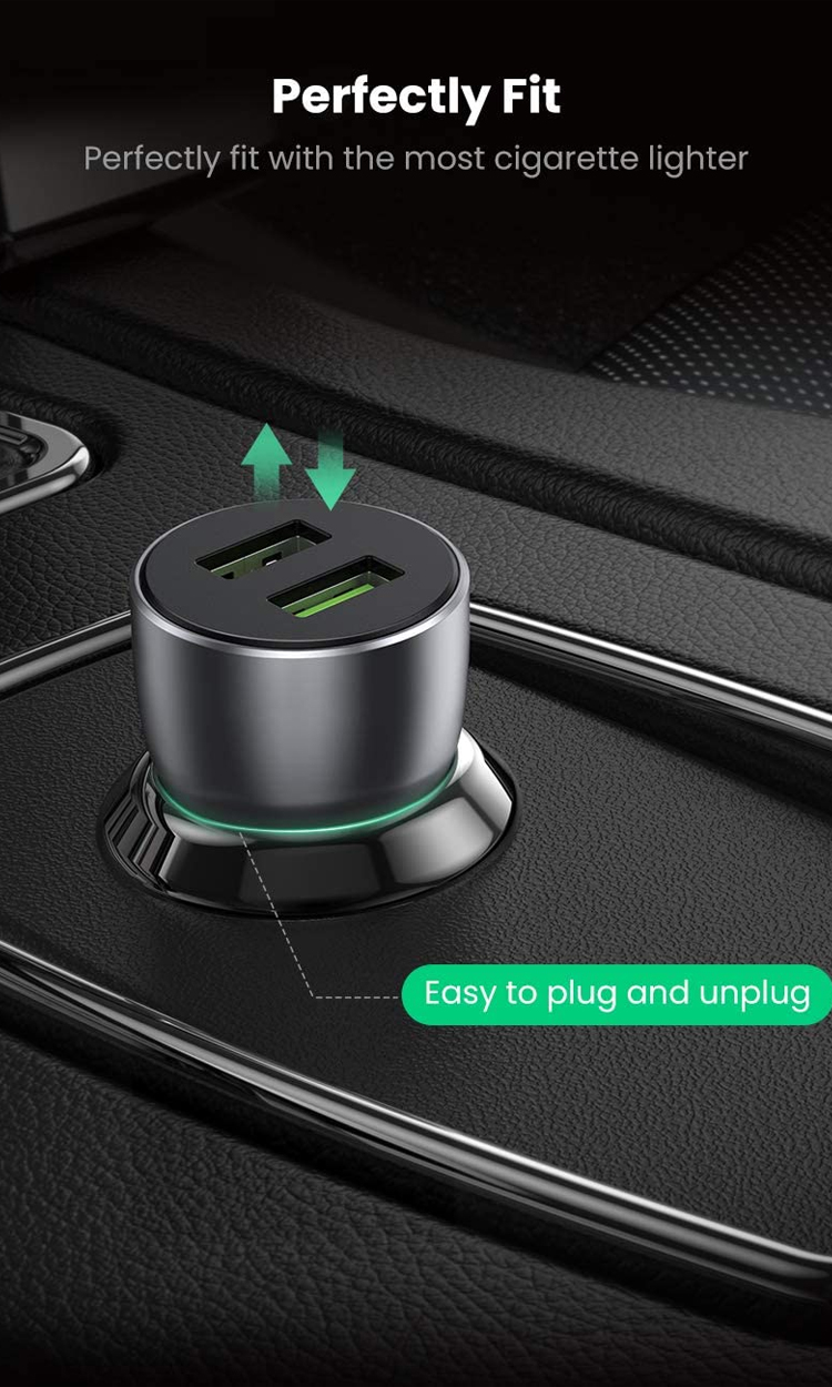 EasypayKw | شاحن سيارة يو اس بي ألومنيوم 36 وات، شحن سريع مزدوج ، ماركة يوجرين