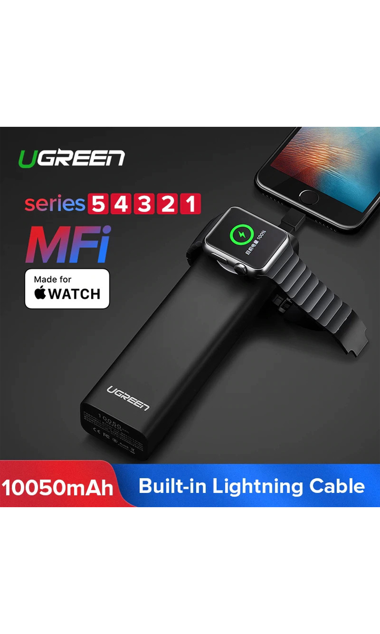 EasypayKw | يوجرين باور بانك بسعة 10.050 مللي أمبير مع شاحن مغناطيسي لساعة أبل باللون الأسود